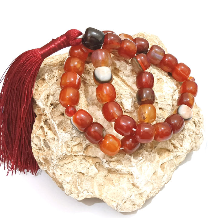 Original smooth Natural unique design Red Aqeeq Tasbih 33 Beads Size 12 ...