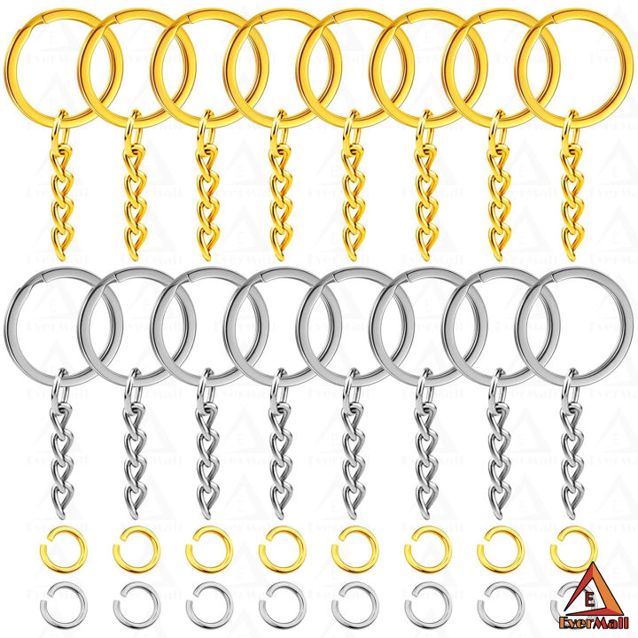 Polished Keychain Rings with Chain and Jump Rings - Golden Silver ...