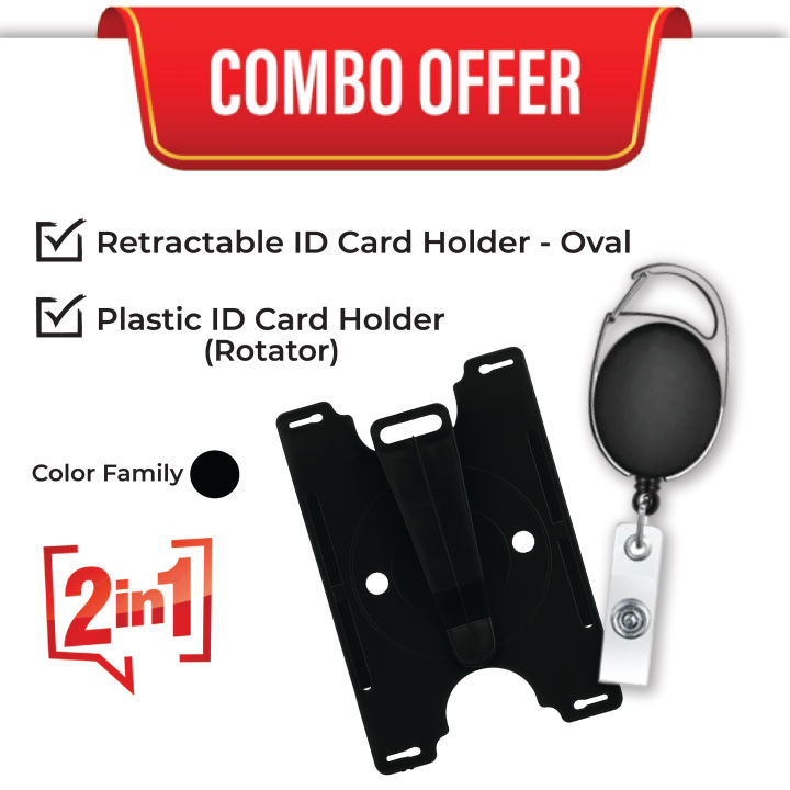 2-in-1 Oval Retractable ID Card Holder with Rotating Plastic ID Card ...
