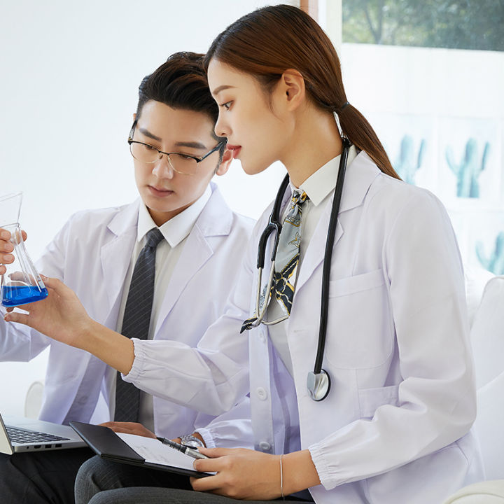 White lab coat long sleeves thin design male and female doctors summer ...