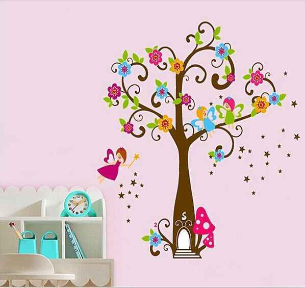 Tree Very Cute Peel Scroll Tinkle Fairy Girl DIY Removable Wall ...