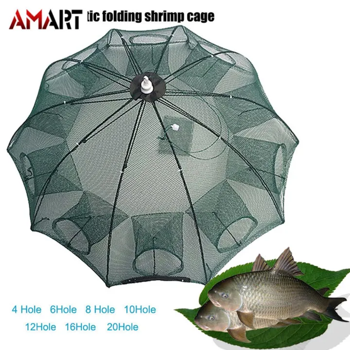 Portable Fishing Net Nylon Automatic Foldable Catch Fish Baits Trap For ...