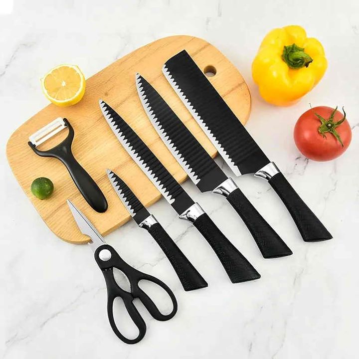 Multi Functional 6 in 1 Non Stick Kitchen Black Knife Set Non Stick ...