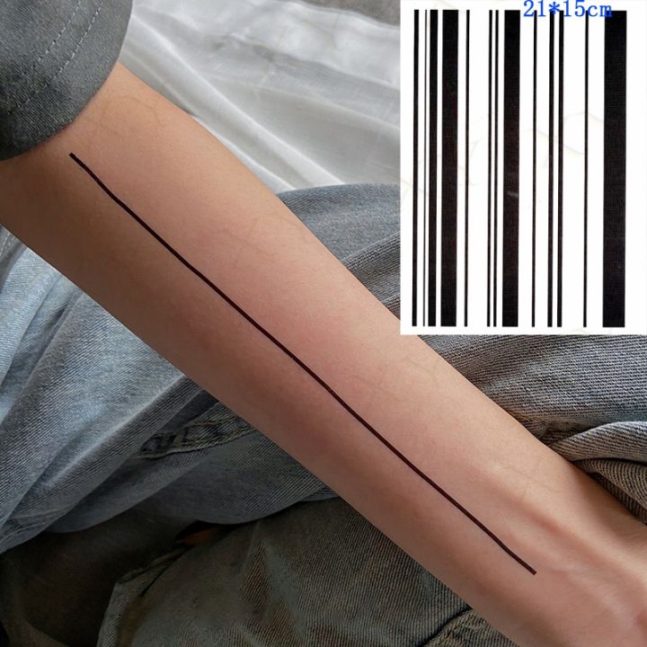 【Xingya Bo Store】Waterproof Temporary Tattoo Sticker Black Stripe Bar Code Streak Line Fake ...
