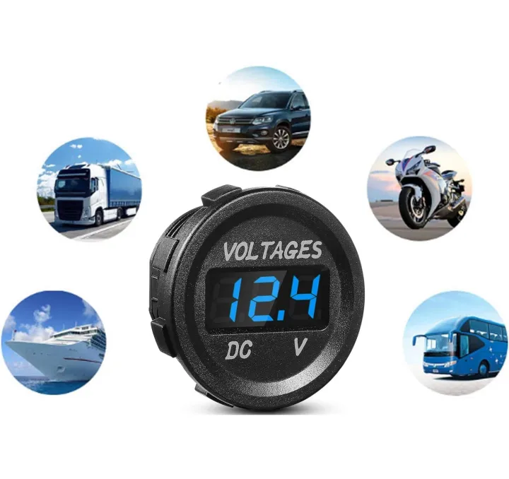 DC 12V Car Voltage Gauge LED Display Waterproof Voltmeter Digital Round ...