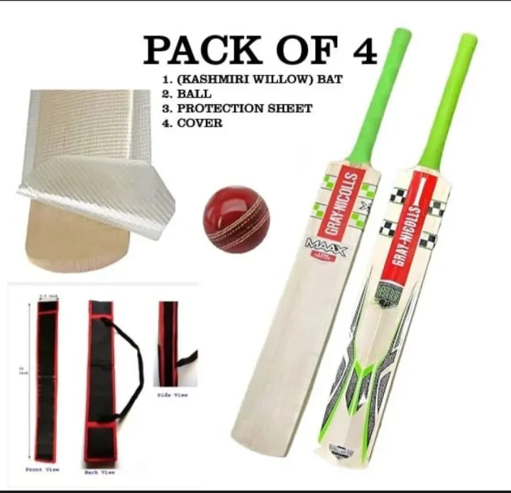 Pack Of 4 (Hardball Bat+Hardball+Bat cover+Protector sheet), Cricket ...