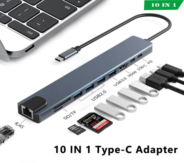 10 In 1 Multiport Type C HDMI 4K Hub Adapter / Type C to 10 in 1 Hub ...