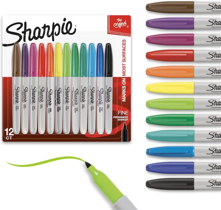 Sharpie Brush Tip Permanent Markers Set – Pack of 12 | Original Sharpie ...
