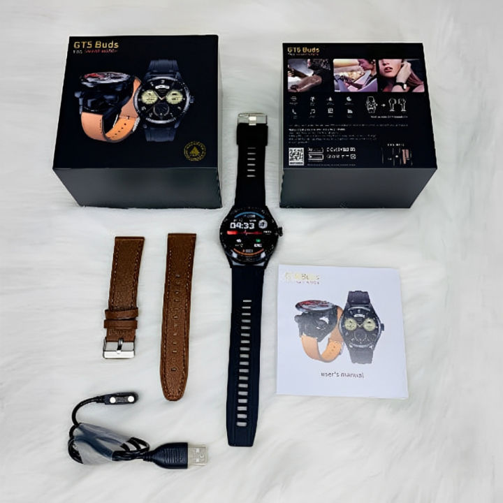TWS GT5 Smartwatch with Bluetooth Earbuds Leather Strap GPS Waterproof ...