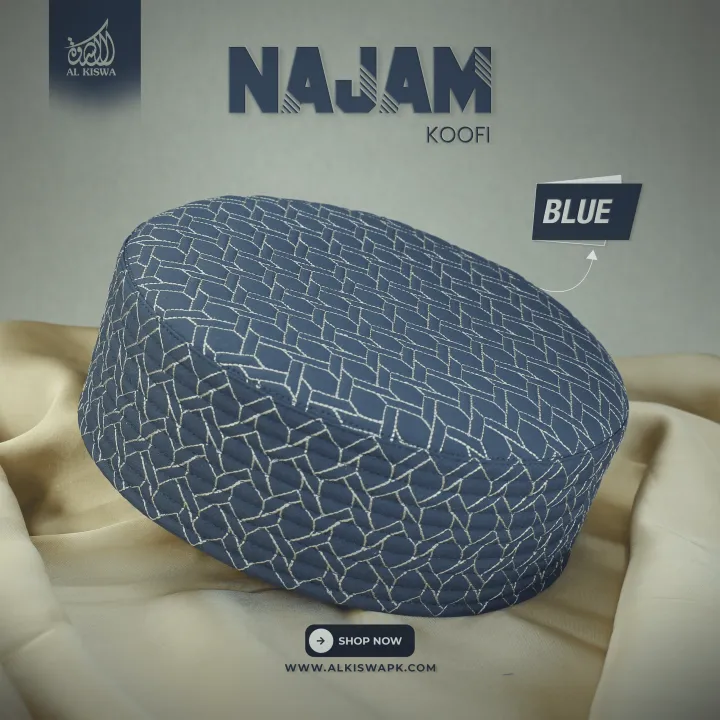 prayer cap islamic cap namaz topi hat Najam koofi blue Color | Daraz.pk