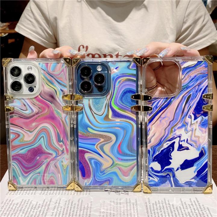 Luxury Laser Colorful Glitter Square Phone Case For iPhone 11 12 13 Pro ...