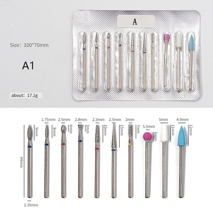 10pcs Diamond Nail Drill Bit Rotary Electric Milling Cutters For Pedicure Manicure Files Cuticle ...