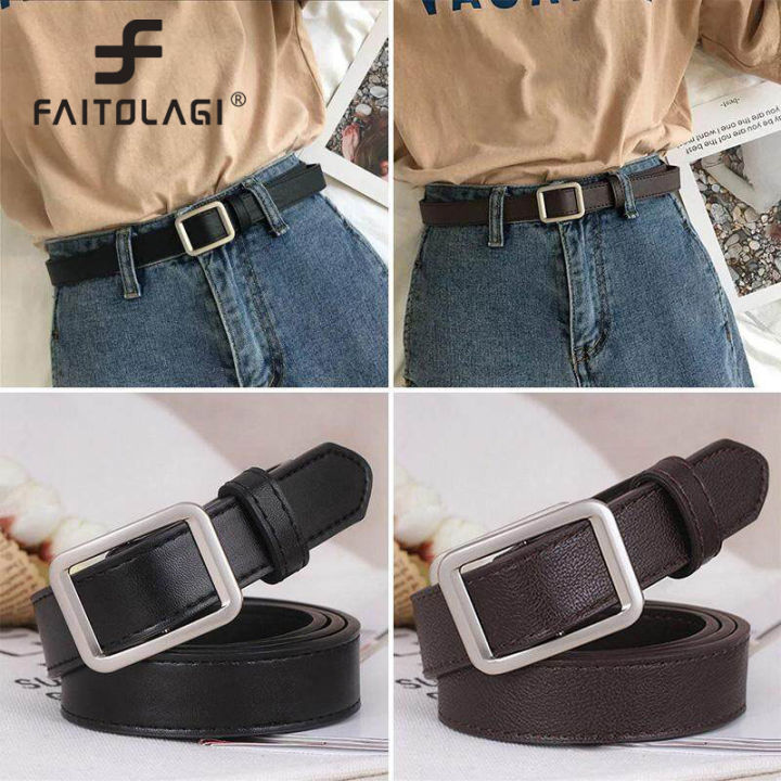 Female Woman Leather Belt Metal Pin Buckle Rectangle Belts Jeans Pants ...