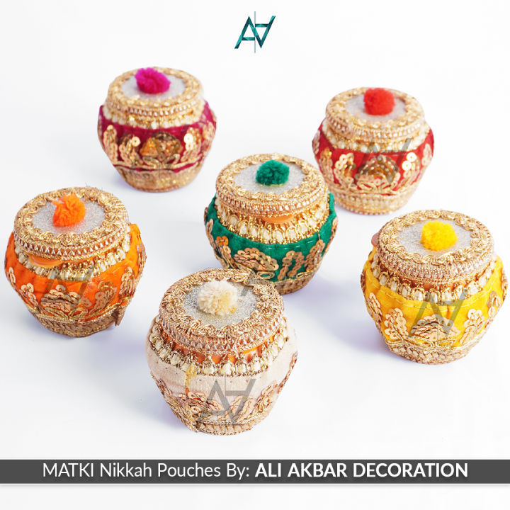 Multi Colors 10 Pcs Decorated Matki Nikkah Pouches For Nikkah, Mayun, Mehndi or Dholki Favor ...