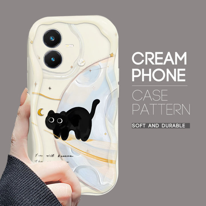 YYDS for Vivo Y22 Y22S Back Cover Cute Little Black Cat Case Cream ...