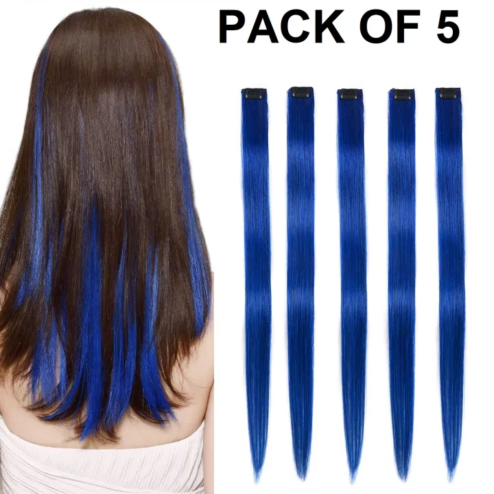 BLUE Hair Extensions Clip in, Colored Party Highlights Extension for ...