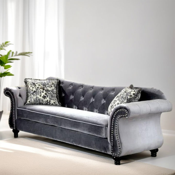 Modern Tufted Sofa Set 2 Seater Fabric Grey Velvet Colour {{Special ...