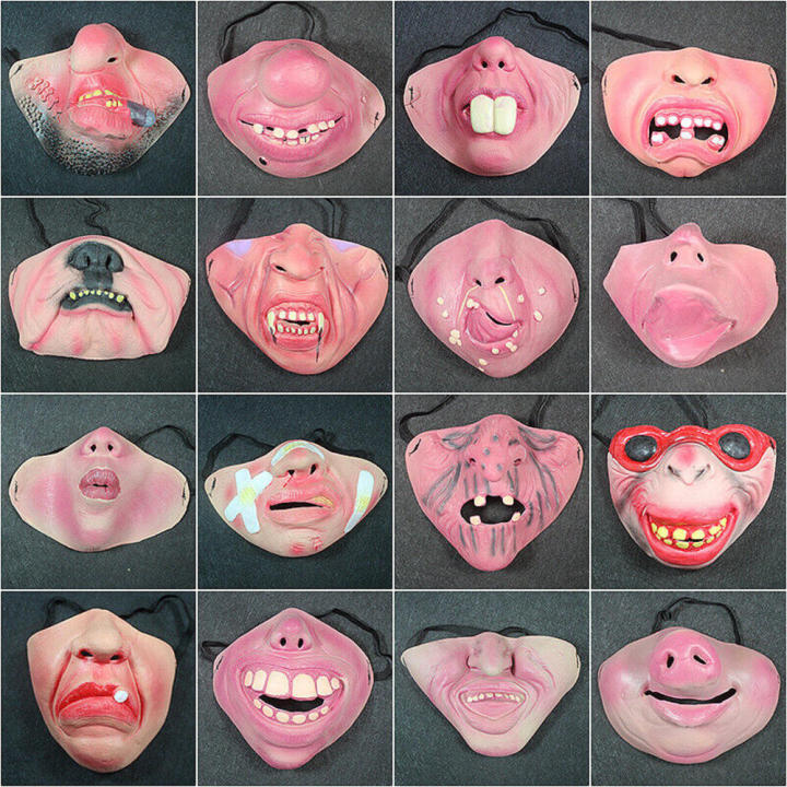 Men Women Funny Half Face Mask Big Teeth Smile Latex Masks Halloween ...