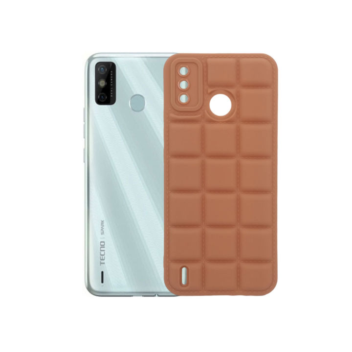 Tecno Spark 6 Go Case | 3D Cubes Puffer Back Soft Silicone Cover (Brown ...