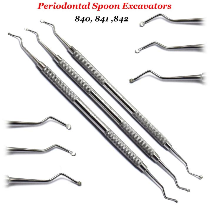 High Quality Professional Stainless Steel Dental Spoon Excavator 840, 841, 842 Double Ended Set ...