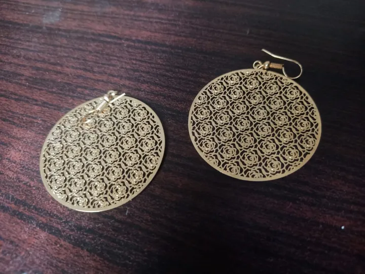 Fashion Women Layer Carved Openwork Drop Dangle Earrings | Daraz.pk