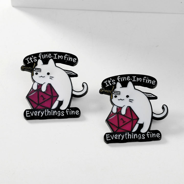 It's Fine Cat with Knife Enamel Brooch Pin - 2.8×3.0cm Metal Accessory ...