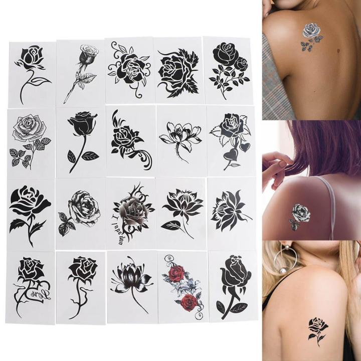 No Repeat Big Size Disposable Black Rose Tatouage Temporaire for Body ...