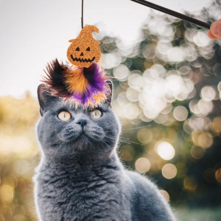 Cat Accesories Decorative Halloween Cat Teaser Stick Plush with Bells ...