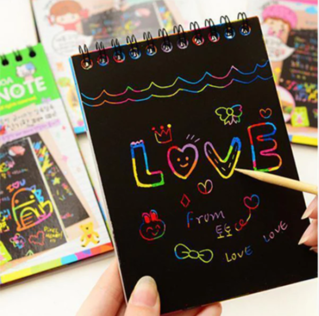 Small Size Kids Scratch Book with Wooden Stylus Scratching Tool for ...