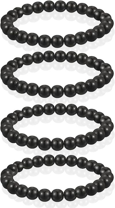 Pack Of 4-Trendy Black Natural Stone Beads Bracelet For Women Men ...