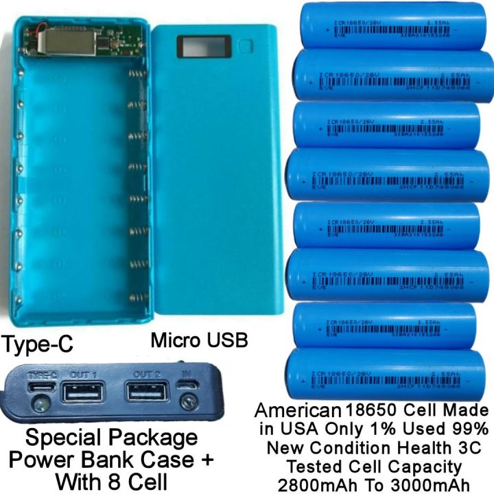 Brand New Power Bank Case 8 Cell 18650 Rechargeable Batteries Dual ...