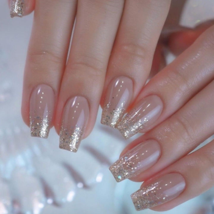 24pcs/box glitter long False Nails With Sticker Elegant Press On ...