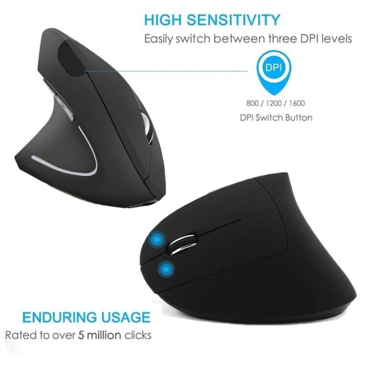 Vertical Ergonomic Mouse Wireless Left Handed Rechargeable Optical USB ...
