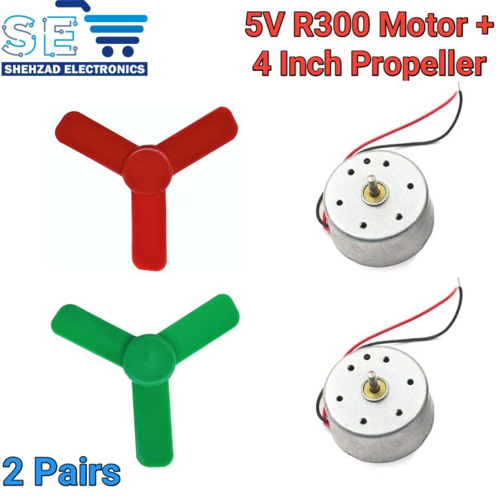2 Pairs 5V-9V R300 DC Motors Plus 4 Inch Plastic Fan Propellers Set for ...