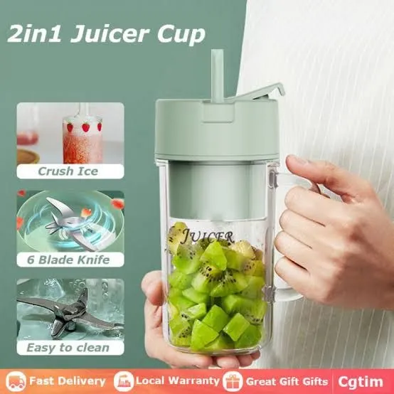 2 in1 PORTABLE FRUIT JUICER WITH STRAW BLADE RECHARGEABLE BLENDER ...