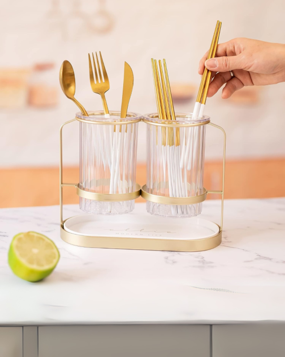 Kitchen Utensil Holder for Countertop Chic Modern Cutlery Caddy 2 Clear ...