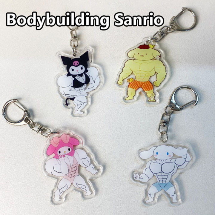 Funny Sanrio Muscle Keychain Anime Hello Kitty Kawaii Keychain Fitness ...