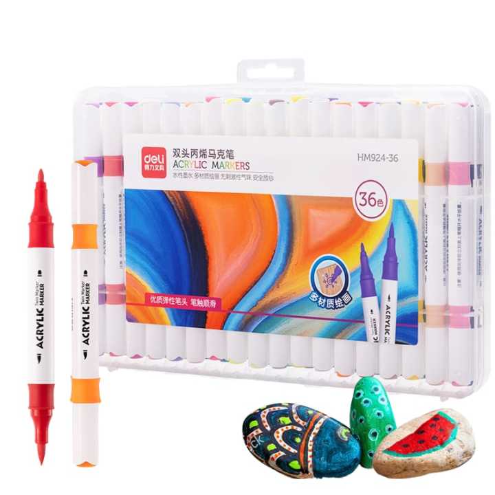 Deli Double Side Acrylic Markers 36 Colour | Daraz.pk