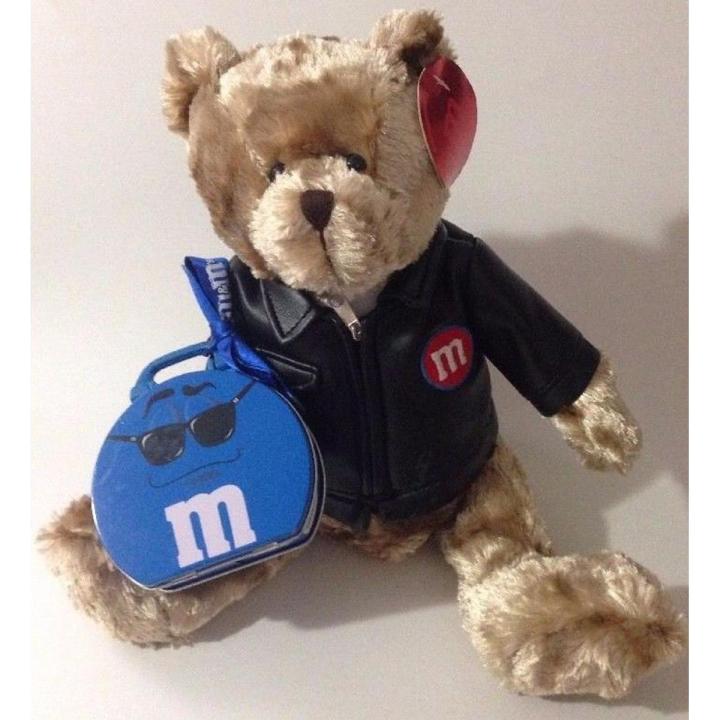 M&M's Brown Teddy Bear Biker Brown Leather Jacket With Tin By Galerie ...