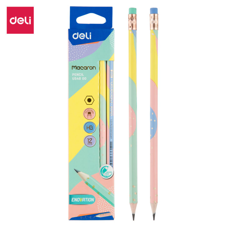 Deli Enovation Macaron Soft Wood Graphite Black Lead HB 12 Pencils with ...