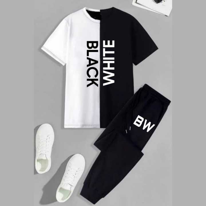 New Black White Printed Trendy Summer Collection Tracksuit For Men ...