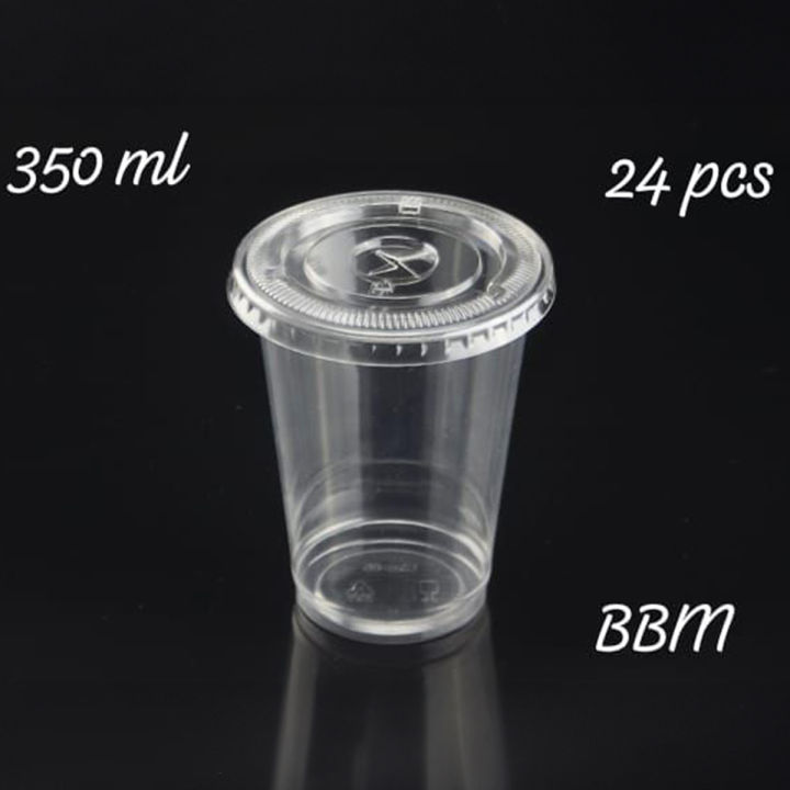 350 ml | 24 pcs Disposable Glass with flat lid for juice and cold drinks| Transparent plastic ...