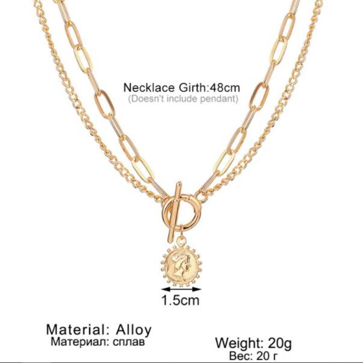 Trendy Gold Carved Portrait Coin Pendant Necklace For Women Punk Silver ...