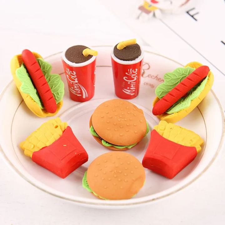 Assembled Burger Coke Fries Food Drink Eraser Cartoon Eraser Set School ...