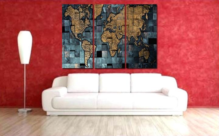 WORLD MAP 3 piece framed wall hanging | Daraz.pk