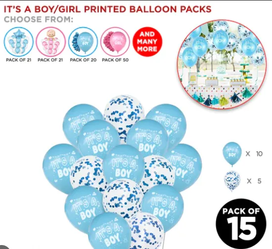 15 Pcs It's a boy printed ballons 10 Confetti & 5 ‘It’s a Boy Printed ...