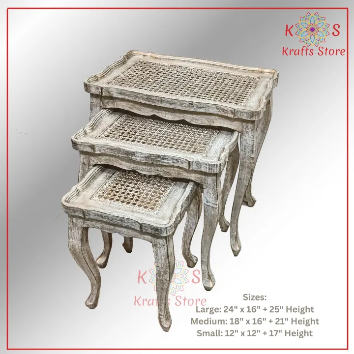 Krafts Store | Set of 3 Big Nesting Tables with Chalk finished and Cane ...