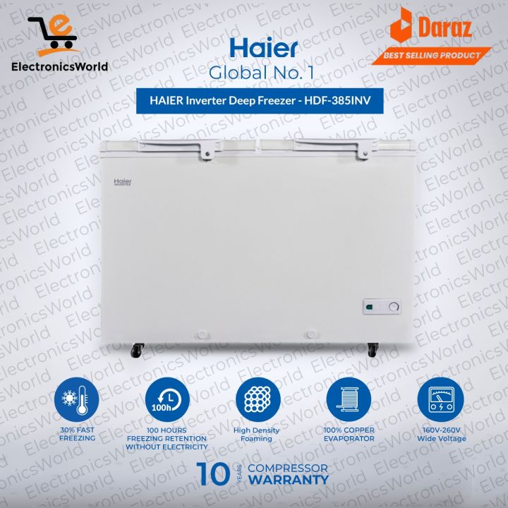 HAIER Inverter Double Door Deep Freezer - HDF 385 INV (14 Cubic Feet ...