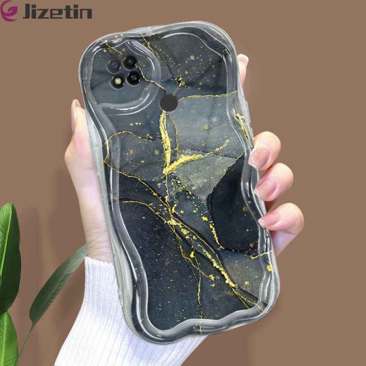 Jizetin for Redmi 9C Redmi 10A Back Cover Gilded Marble Cream Wavy Edge ...