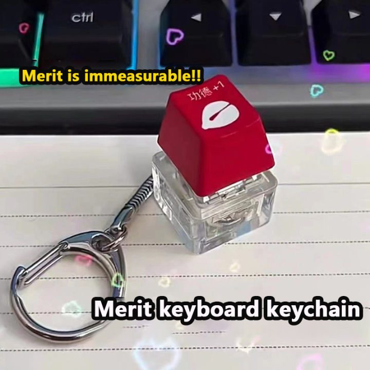 Creative Decompression Luminous Keyboard Keychain Merit+1 Wooden Fish ...